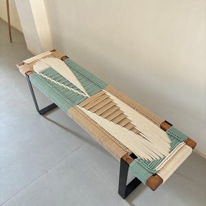 Woven Bench Two Seater in Metal Legs - Beige, White & Ocean Green - Etsy