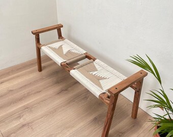 Hand Woven Bench • Mid Century Woven Bench • Modern Entryway Bench ...