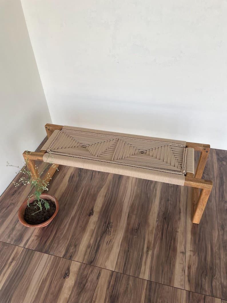 Handmade Boho Modern Woven Bench - Etsy
