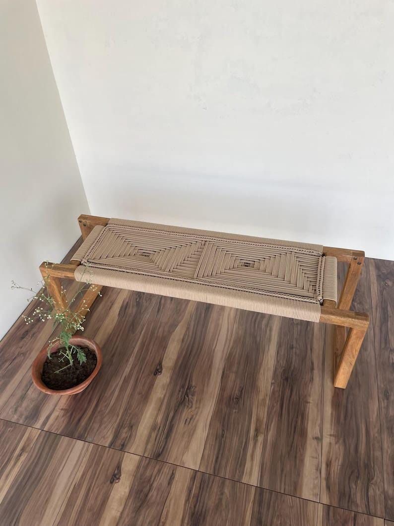 Handmade Boho Modern Woven Bench - Etsy