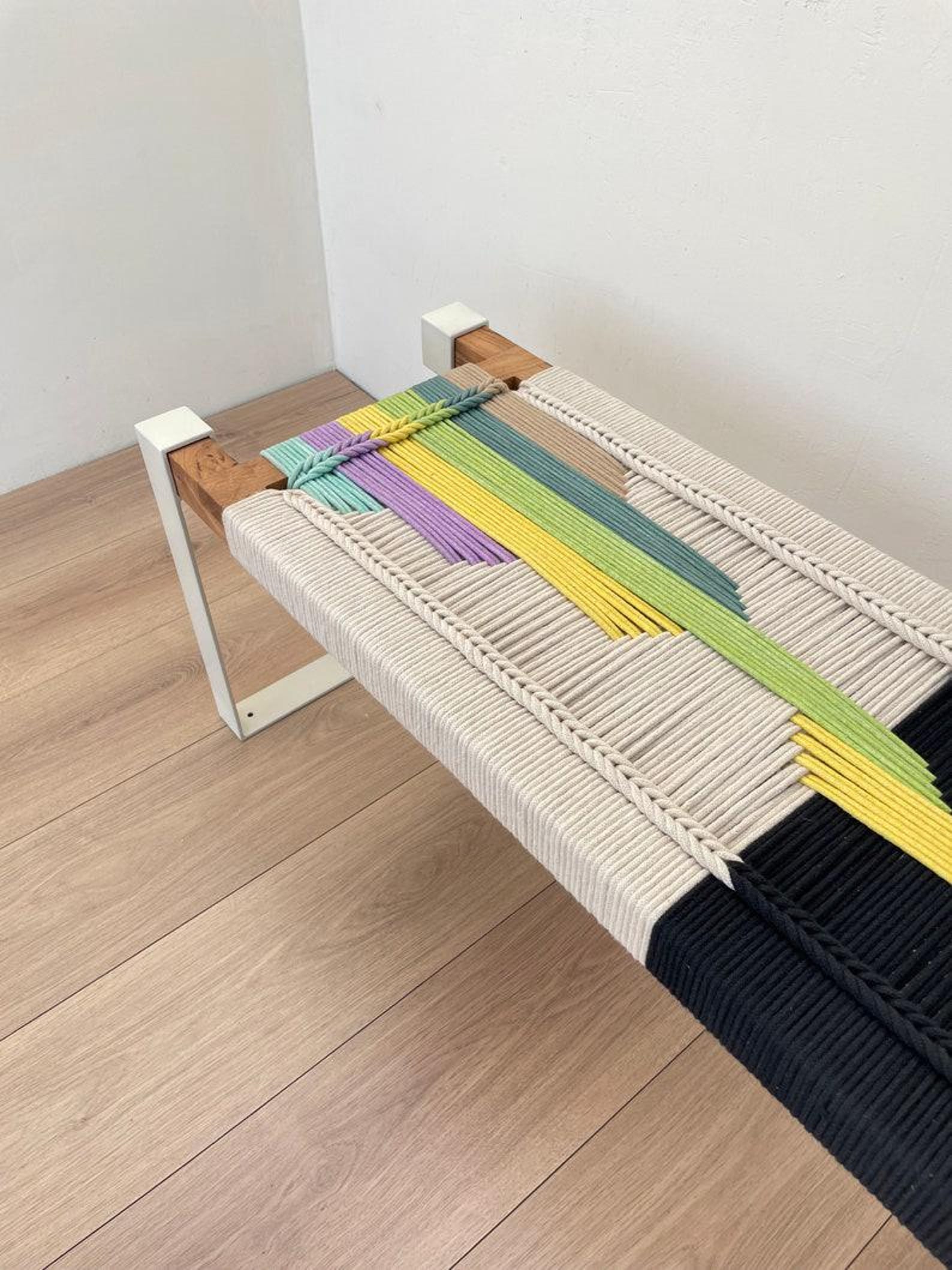 Woven Bench Two Seater in Metal Legs - Beige - Etsy