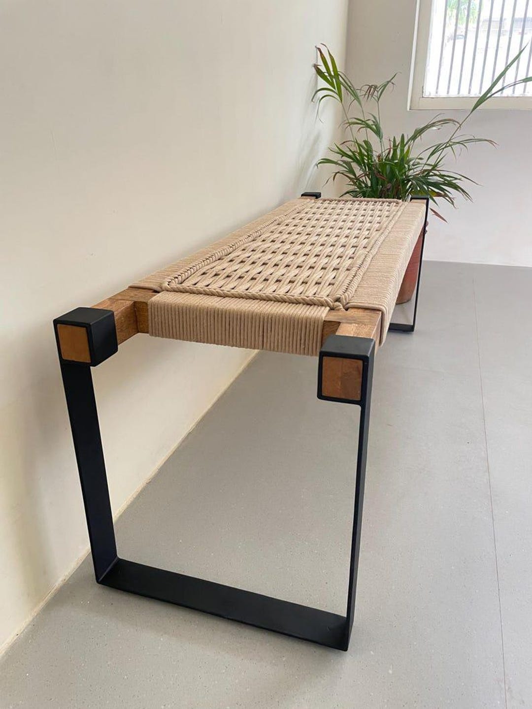 Woven Bench Two Seater in Metal Legs - Beige - Etsy