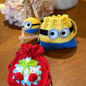 Crochet Minion Bag or Cherry Bag Coin Purse, AirPod Bag, Mini Pouch ...