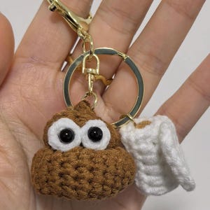 Poop and Toilet Paper Crochet Keychain Funny Handmade Gift Amigurumis ...