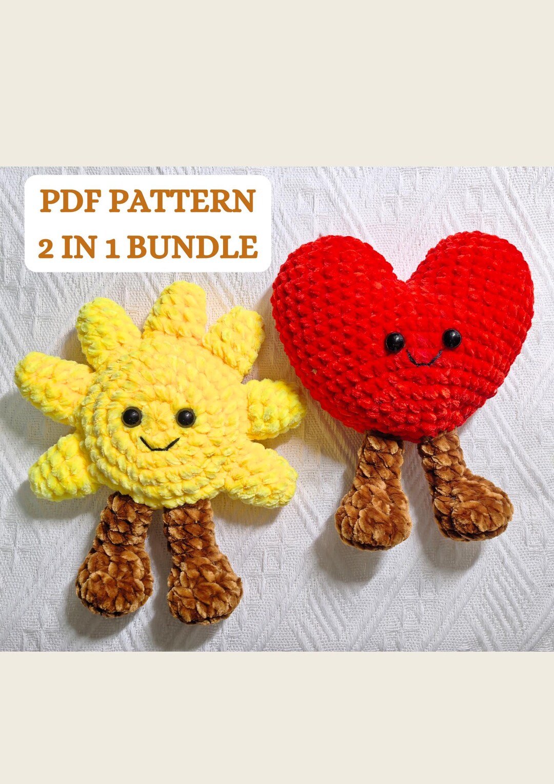2 in 1 Bundle | Heart and Sun Plushie Crochet Digital PDF Pattern ...