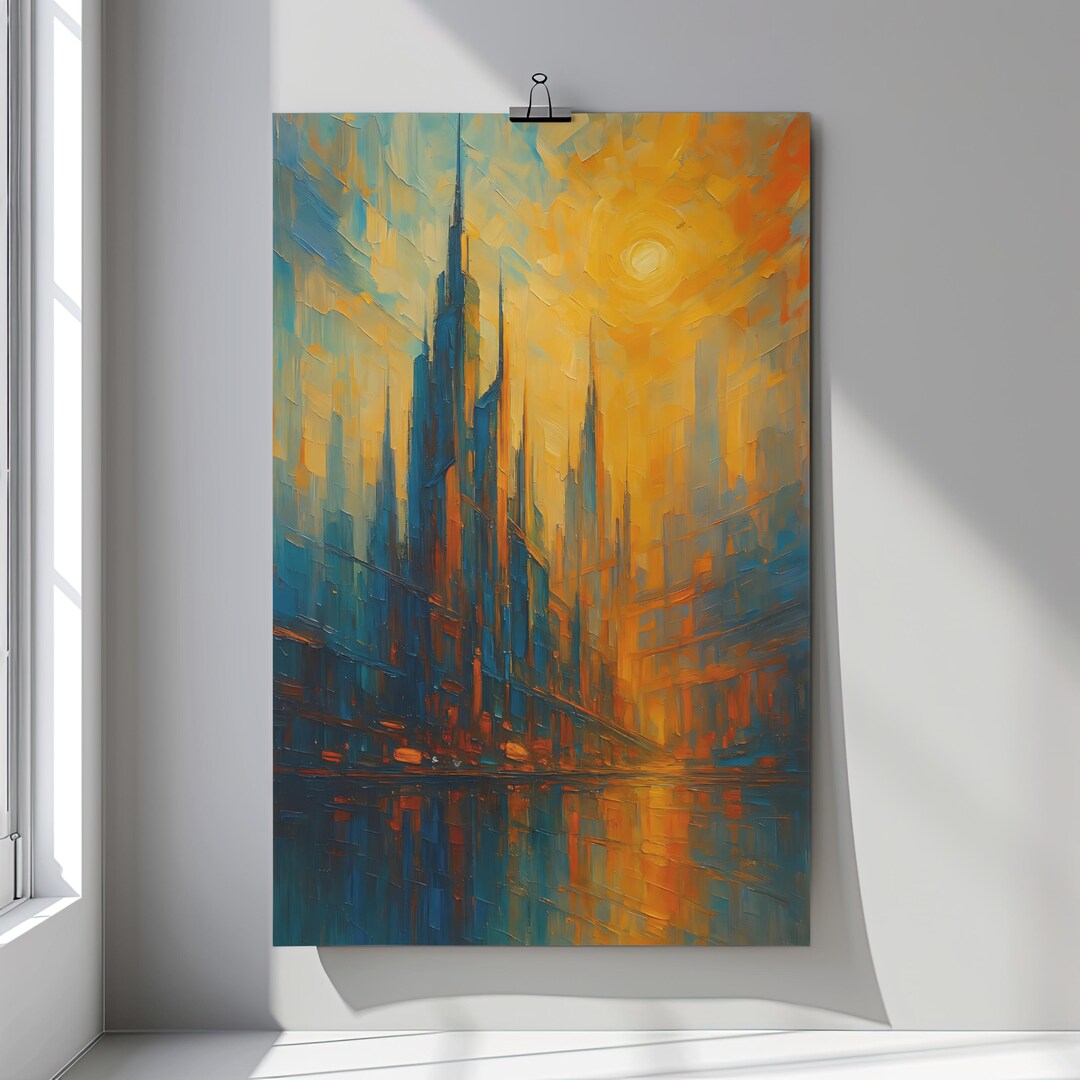 Abstract Futuristic City Wall Art – Expressionist Skyline Painting ...