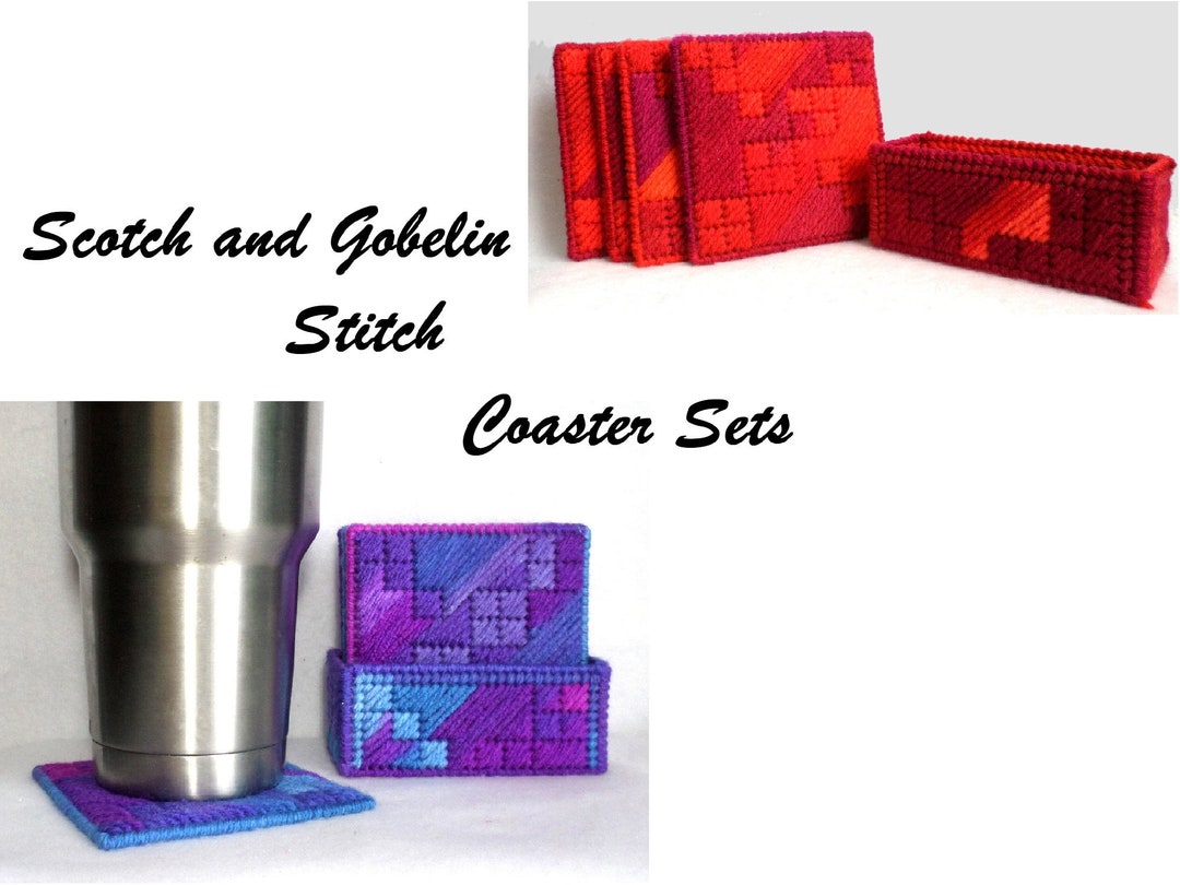 Scotch & Gobelin Stitch Coaster Set Set of 4 With Holder - Etsy