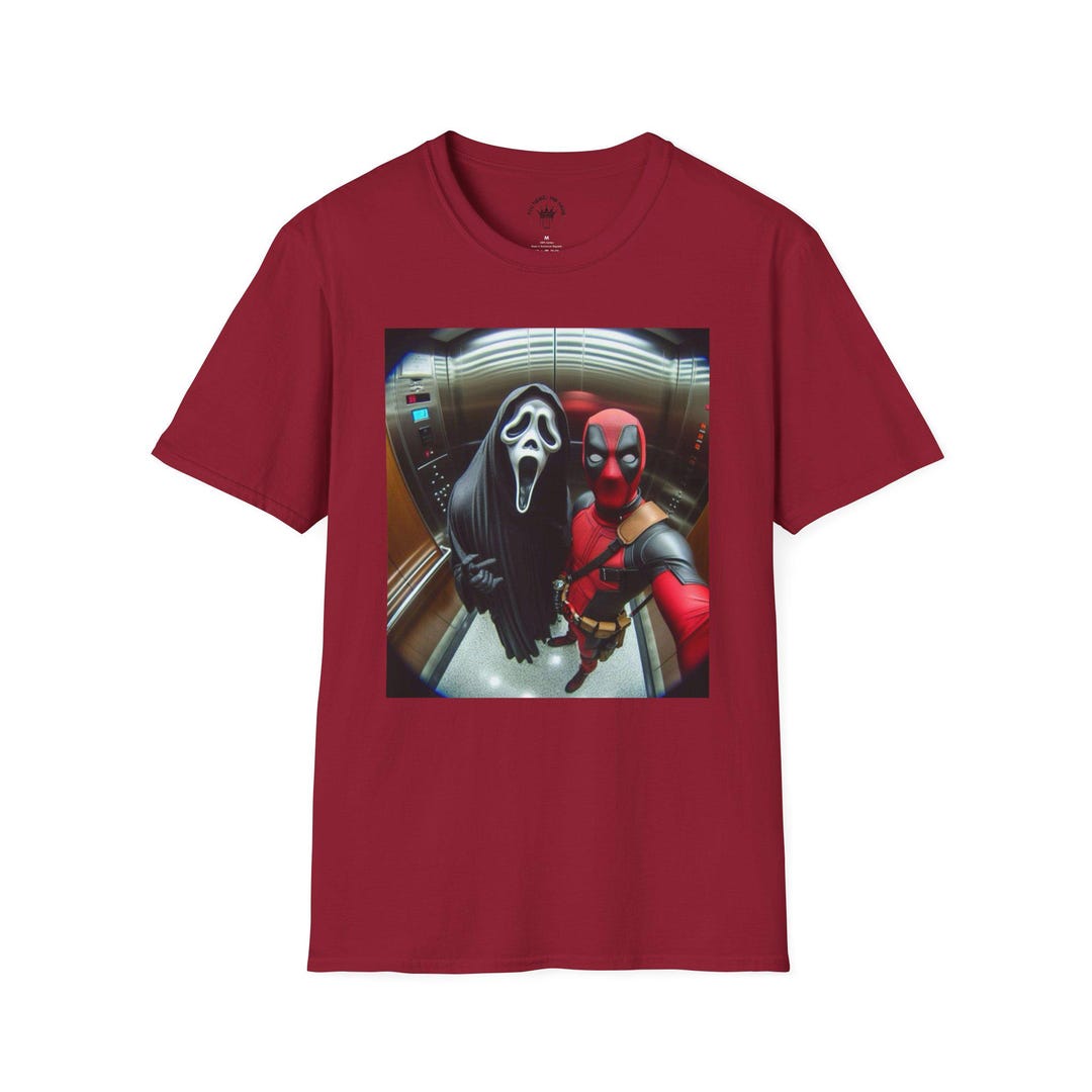 Funny Avengers Deadpool and Ghostface Elevator Selfie Unisex Softstyle ...