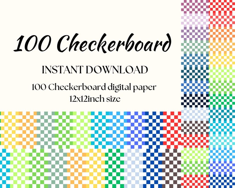 100 Checkerboard Digital Paper Checkerboard Paper Bundle Checkerboard ...