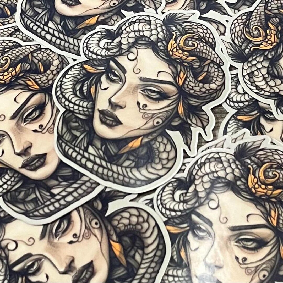 Medusa Glossy Sticker | Gothic Mythology Vinyl Decal | Dark Aesthetic ...