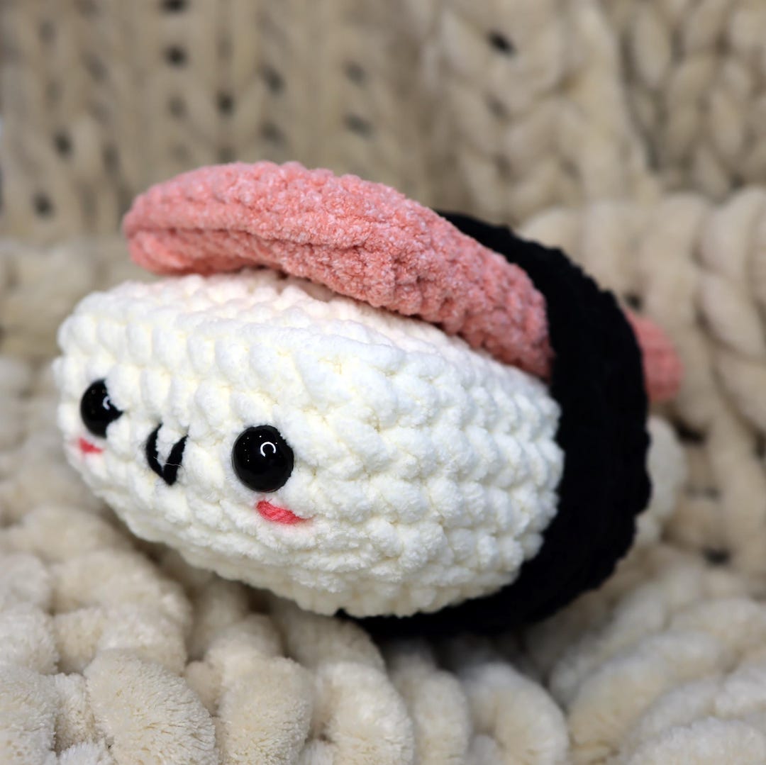 Spam Musubi Crochet 8x5x4 Sushi Plush, Handmade Kawaii Sushi Decor ...