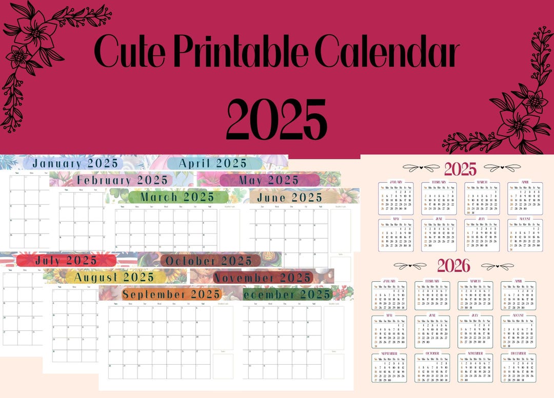 Cute Printable Monthly Calendar 2025 - 2025 Yearly Calendar ...