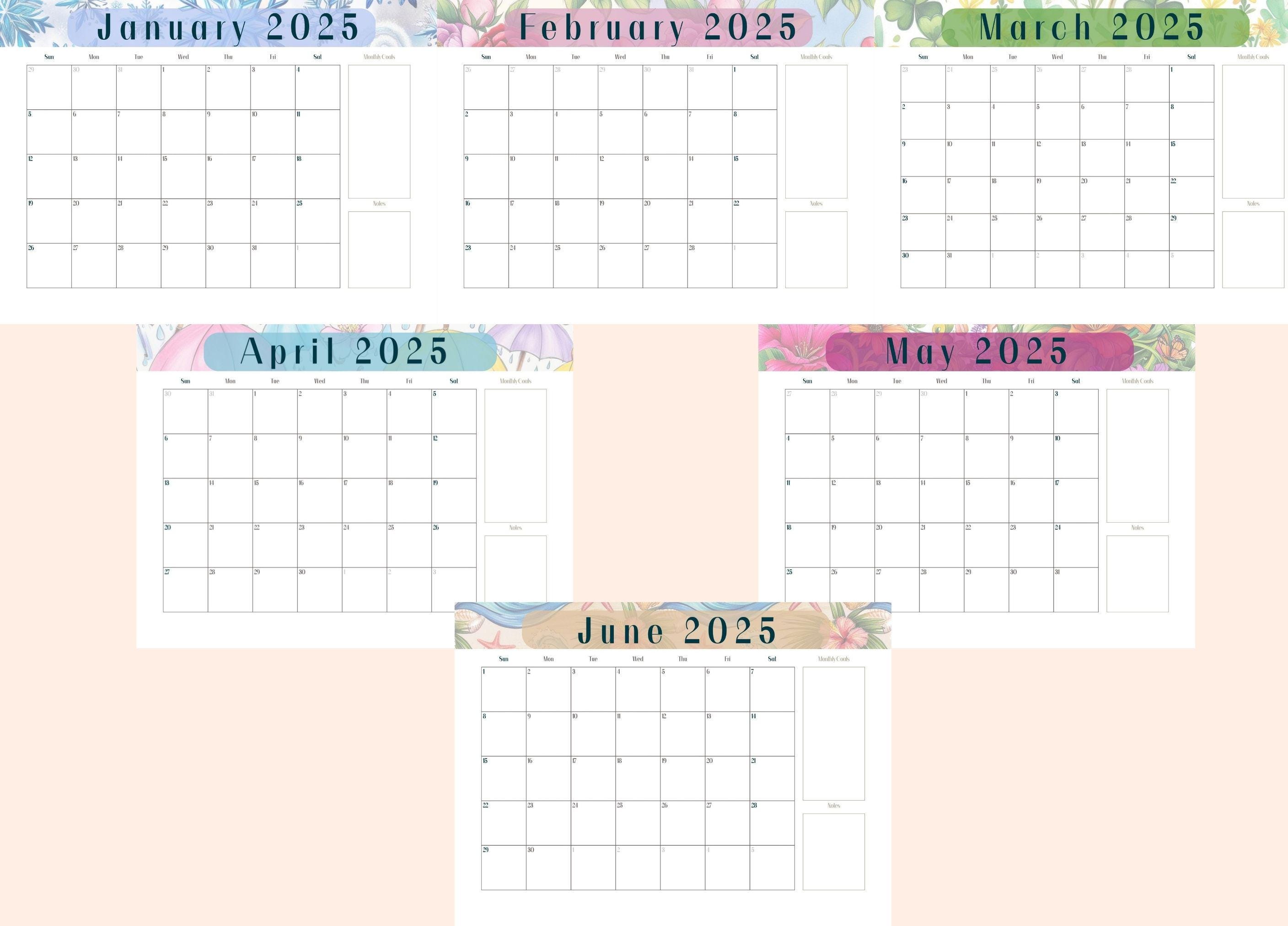 Cute Printable Monthly Calendar 2025 - 2025 Yearly Calendar ...