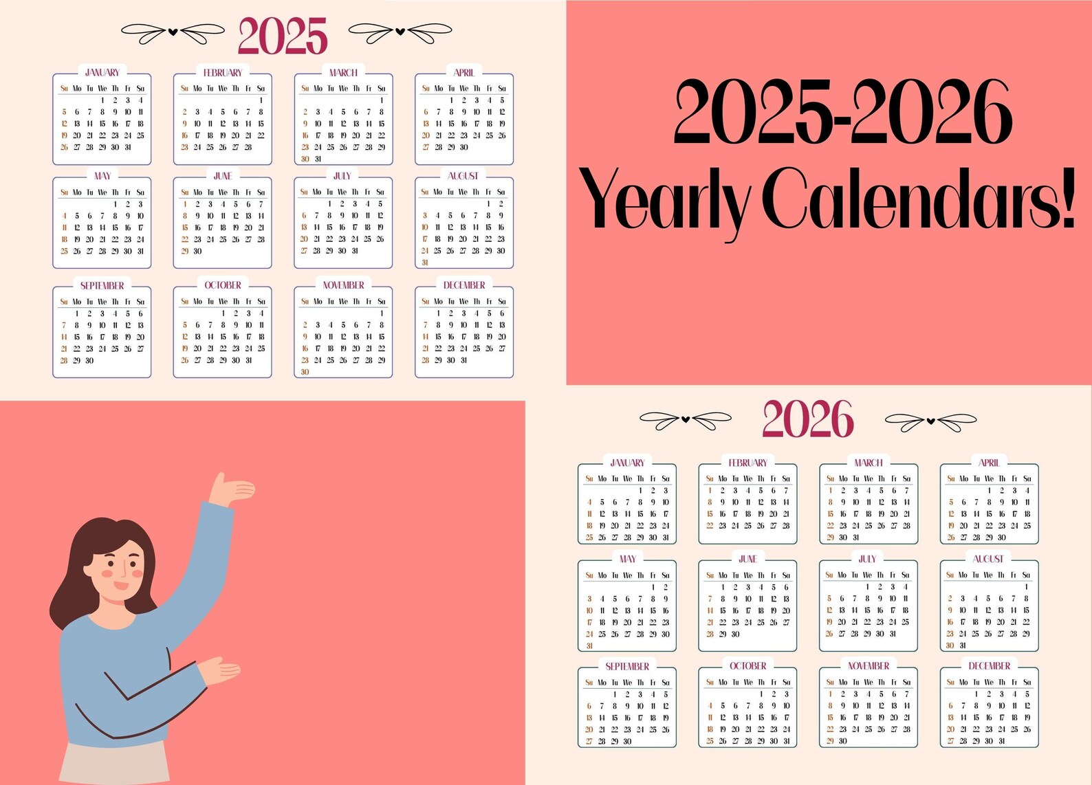 Cute Printable Monthly Calendar 2025 - 2025 Yearly Calendar ...