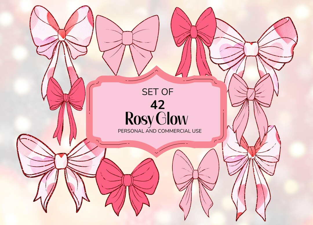 Rosy Glow Bows PNG Bundle – Romantic Valentine’s Digital Clipart for ...