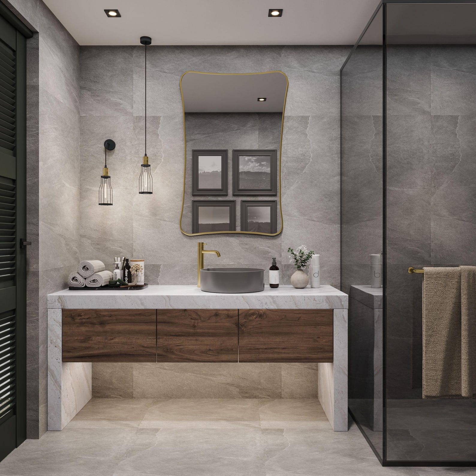 Gold Framed Asymmetrical Mirror, Wood Vanity Mirror, Wall Mirror, Black ...