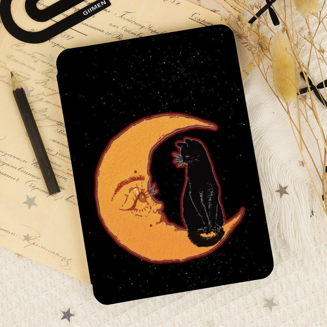 Vintage Moon and Black Cat Kindle Case Cover for Paperwhite 2024 2022 ...