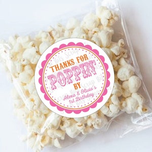 Popcorn Birthday Stickers, Thanks for Poppin' by Scallop Edge Circus ...