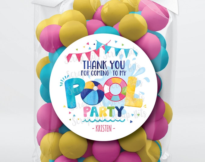 Pool Party Stickers, Pool Birthday Party Favor Tags - Etsy