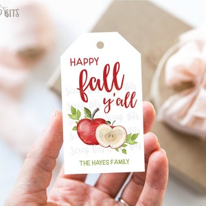 Happy Fall Y'all Tags, Red Apples Personalized Fall Tags, Fall Treat ...