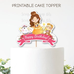 Princess Belle + Friends Cake Topper, Printable Cake Topper, Pink ...