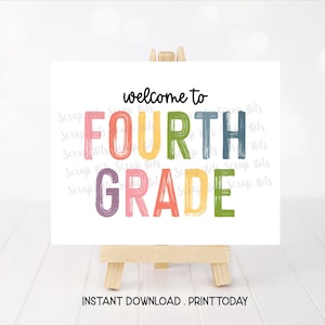 Welcome to Fourth Grade Sign, Pastel Rainbow Paintstroke, 4th Grade ...