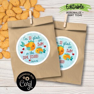 EDITABLE Printable Valentine Labels, so Glad We Swim in the Same School ...