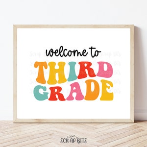 Welcome to Third Grade Sign, Bright Groovy Back to School Classroom ...