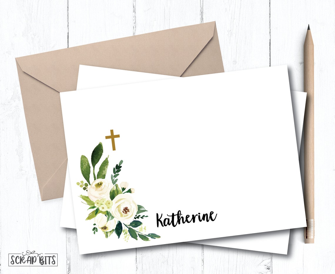 Personalized Printable Watercolor Floral Cross Note Cards - Etsy