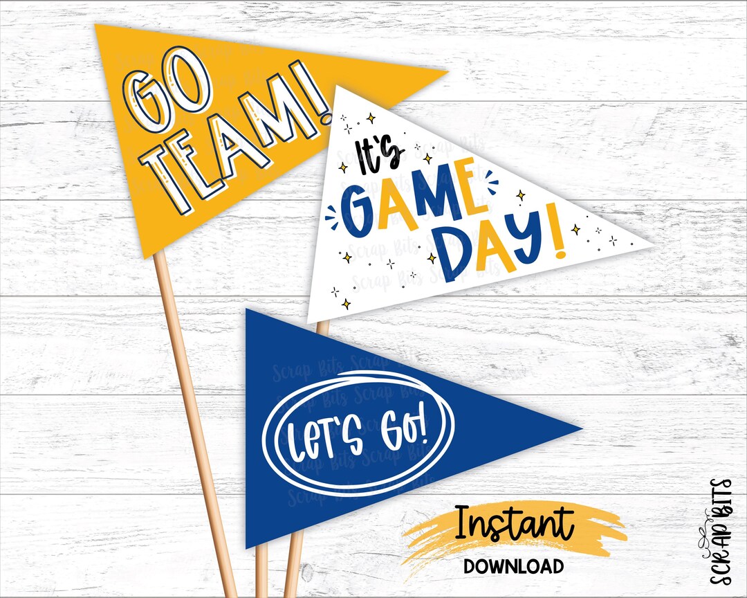 Game Day Pennant Flags, Blue & Gold, DIY Printable Game Day Party Decor ...
