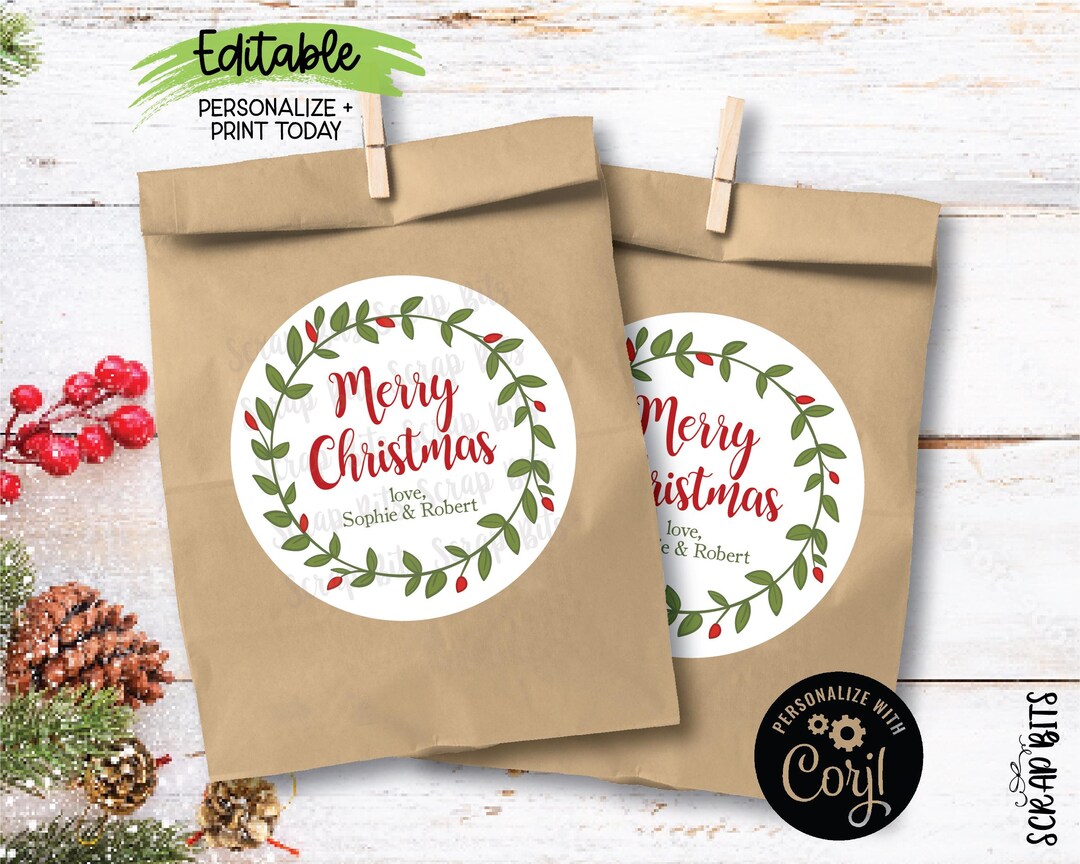 EDITABLE Printable Christmas Labels, Festive Sprigs Laurel Wreath ...