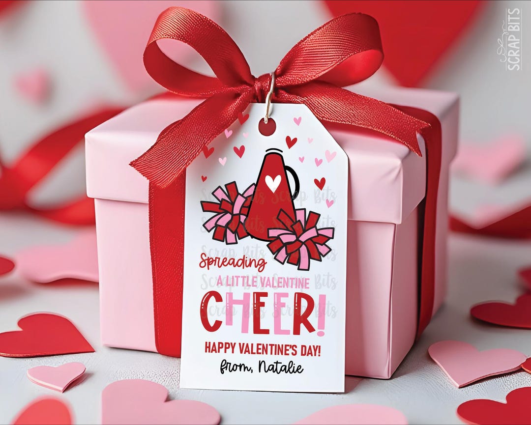PRINTED Valentine Cheerleading Gift Tags, Spreading Cheer Megaphone ...