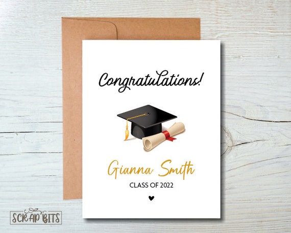 Personalized Graduation Card Cap & Diploma . Congratulations - Etsy