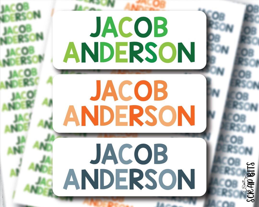 Personalized Name Labels, Tri Color Boy Bold . School Labels, Daycare ...