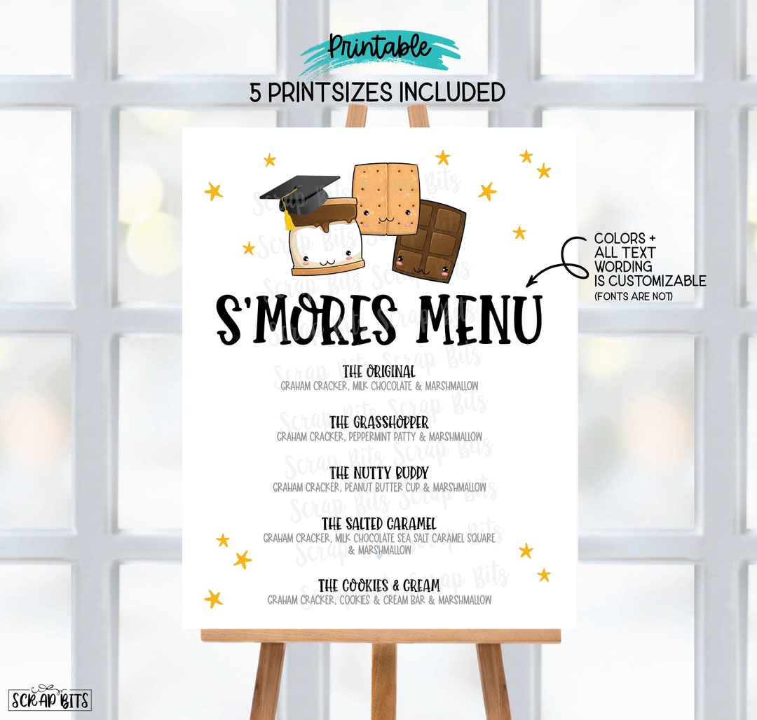 Graduation S'mores Menu Sign, Smore Bar Sign, S'mores Party Sign ...