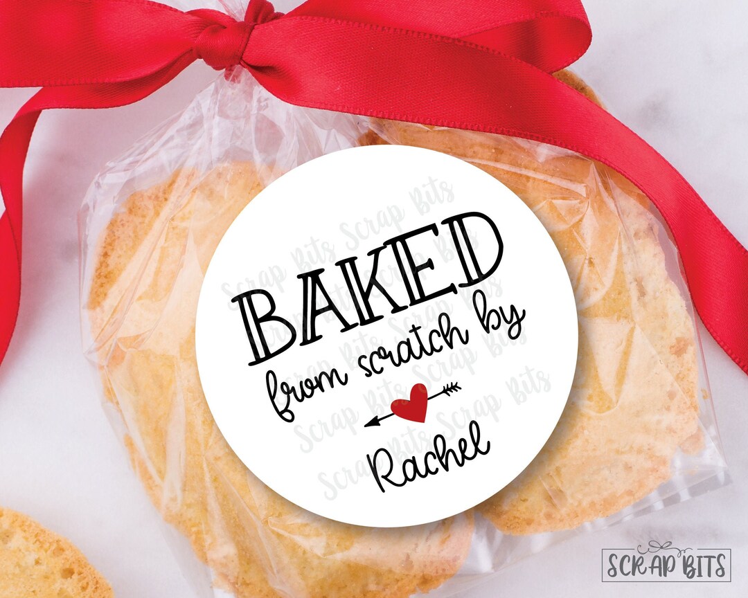 Baked From Scratch Stickers, Arrow & Heart, Personalized Baking Labels ...