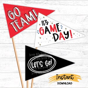 Game Day Pennant Flags, Red & Black, DIY Printable Game Day Party Decor ...