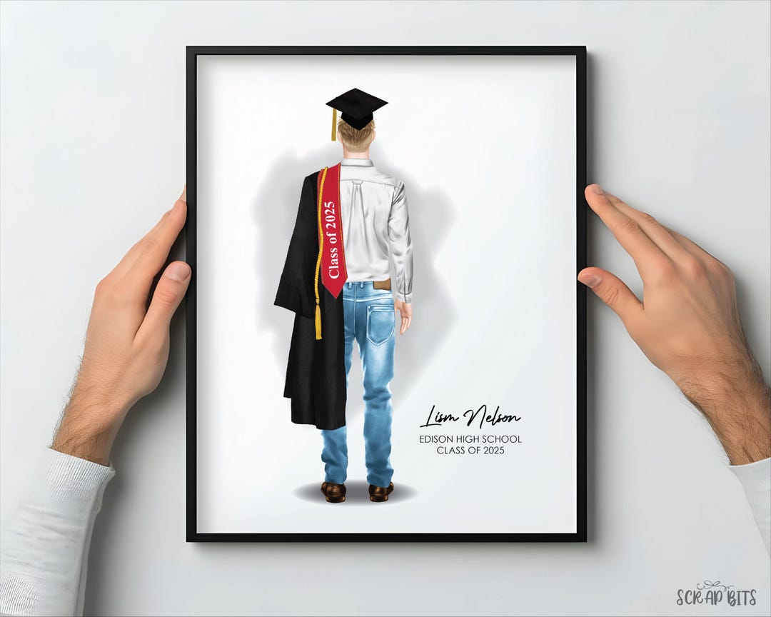 Male Graduation Portrait Print, Casual Full Body Custom Gift for Him ...