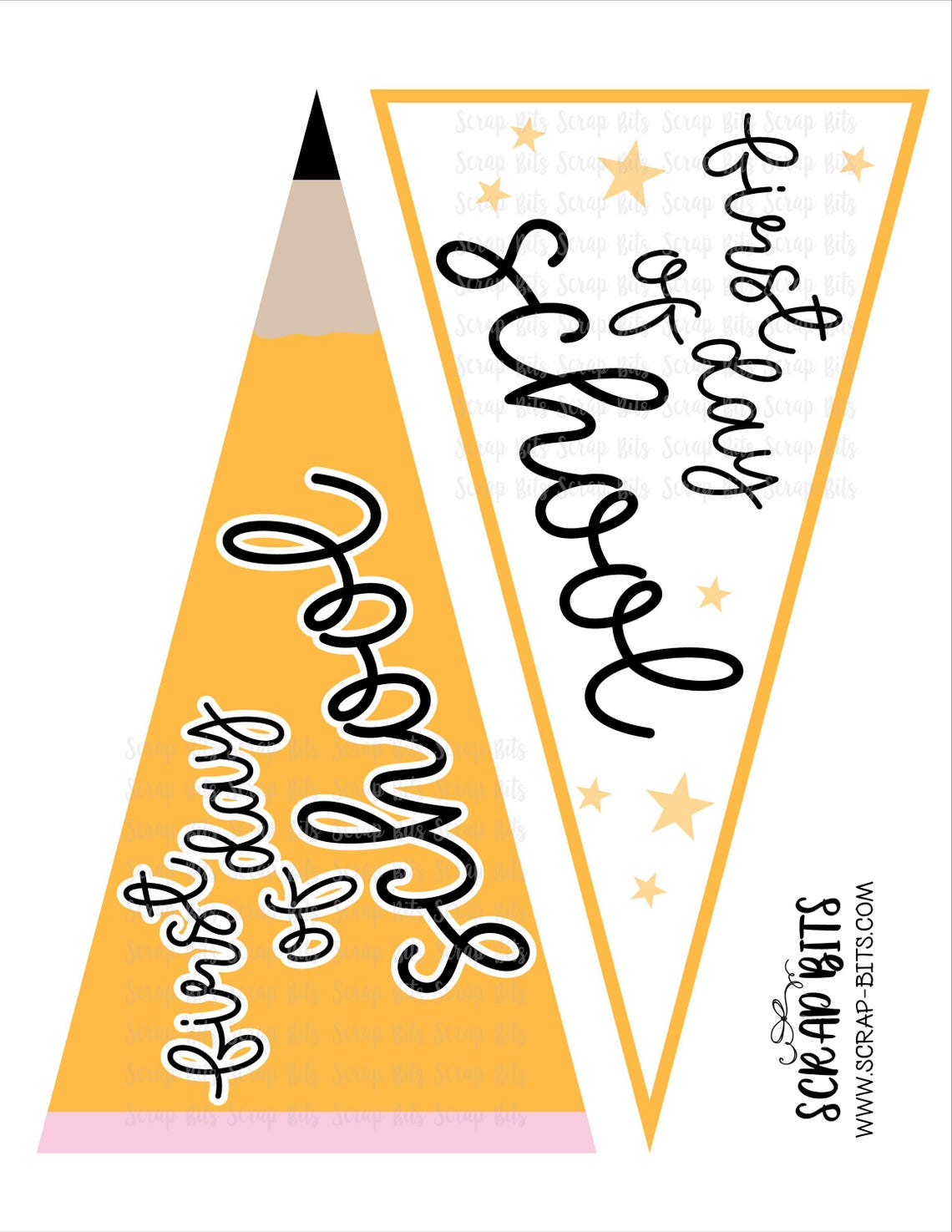 Back to School Printable Pennant Flags, Pencil First Day Flags, DIY ...