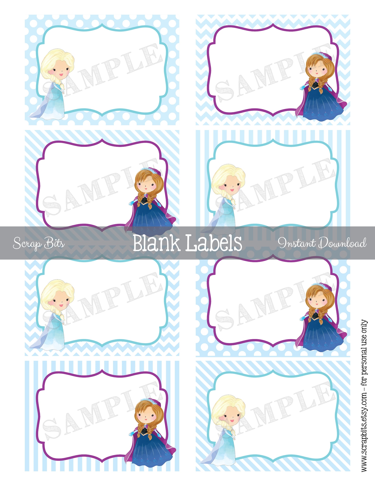 Instant Download . Printable Frozen Labels Printable Blank | Etsy