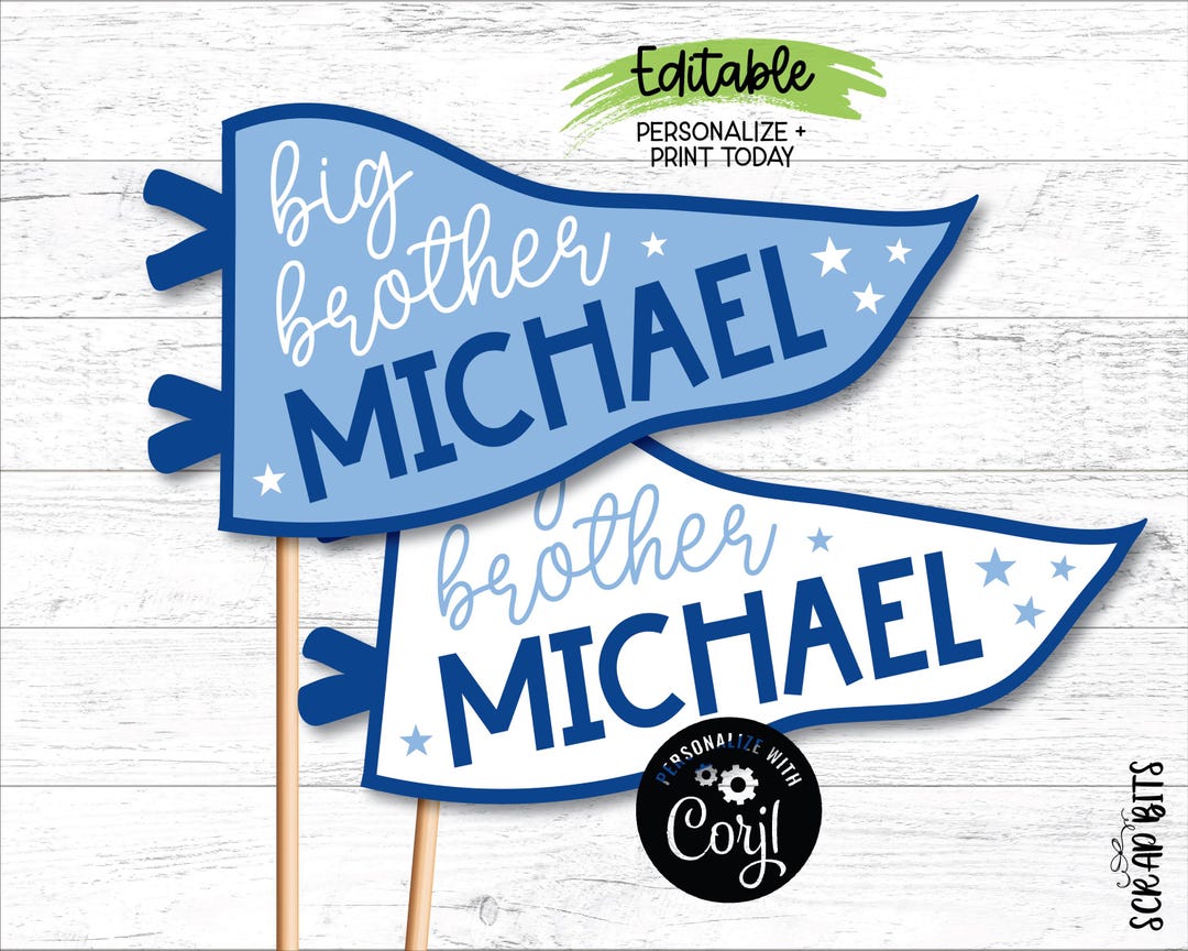 EDITABLE Big Brother Pennant Flag, Personalized Gift, Printable Party ...