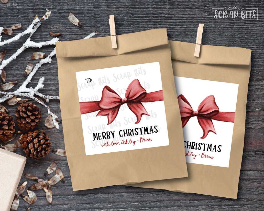 EDITABLE Christmas Gift Tags, Red Ribbon & Bow Tags, Personalized ...