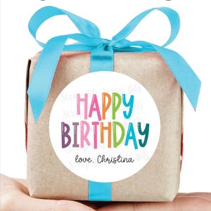 Happy Birthday Gift Stickers, Bouncy Rainbow Personalized Gift Tags ...