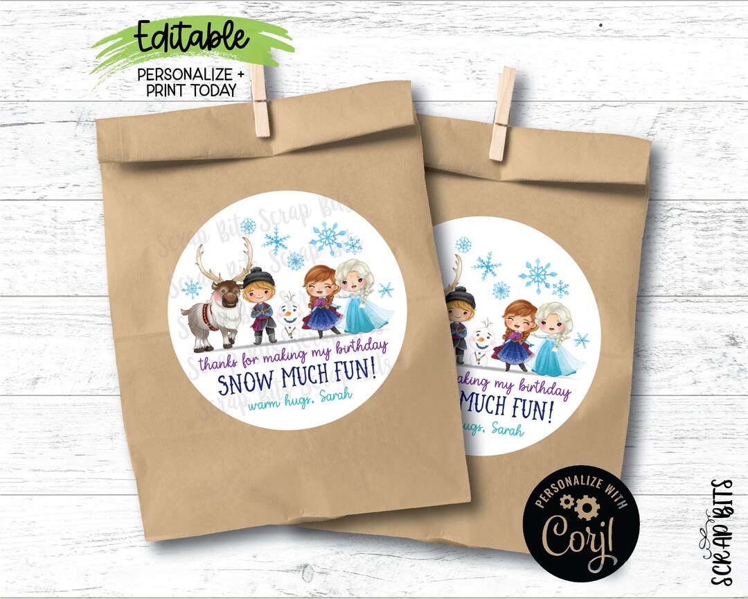 EDITABLE Frozen Birthday Labels, Printable Frozen Party Stickers, Snow ...