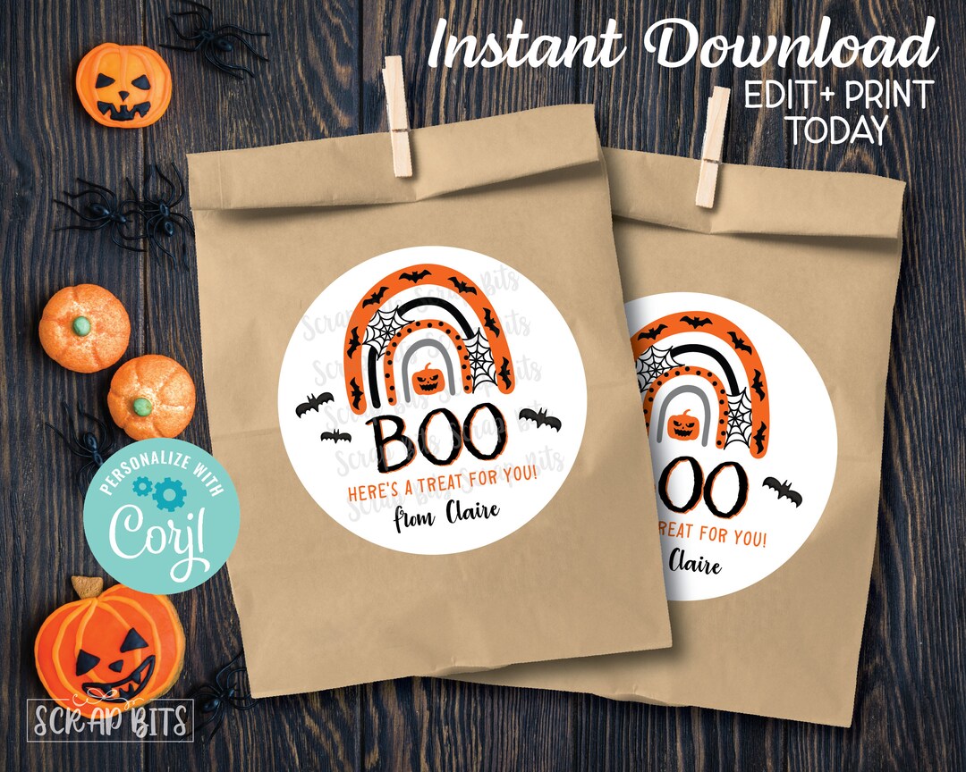 EDITABLE Printable Halloween BOO Labels Spiderweb Rainbow - Etsy