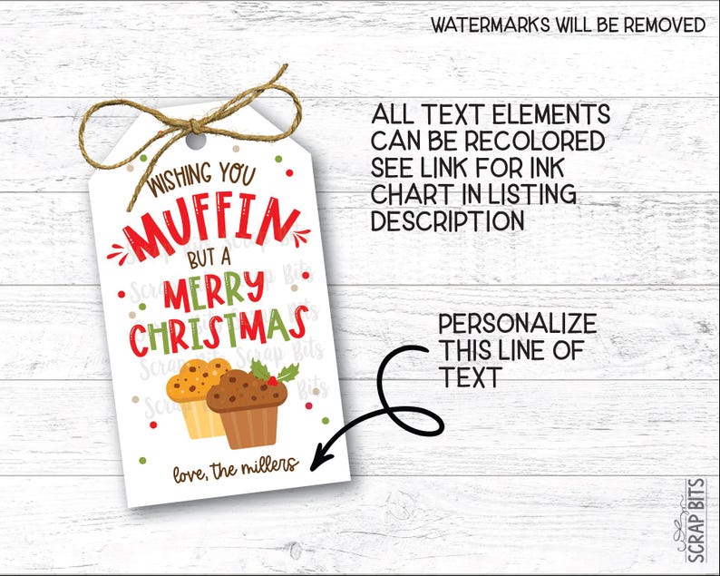 Christmas Muffin Tags, Wishing You MUFFIN but A Merry Christmas, Custom ...