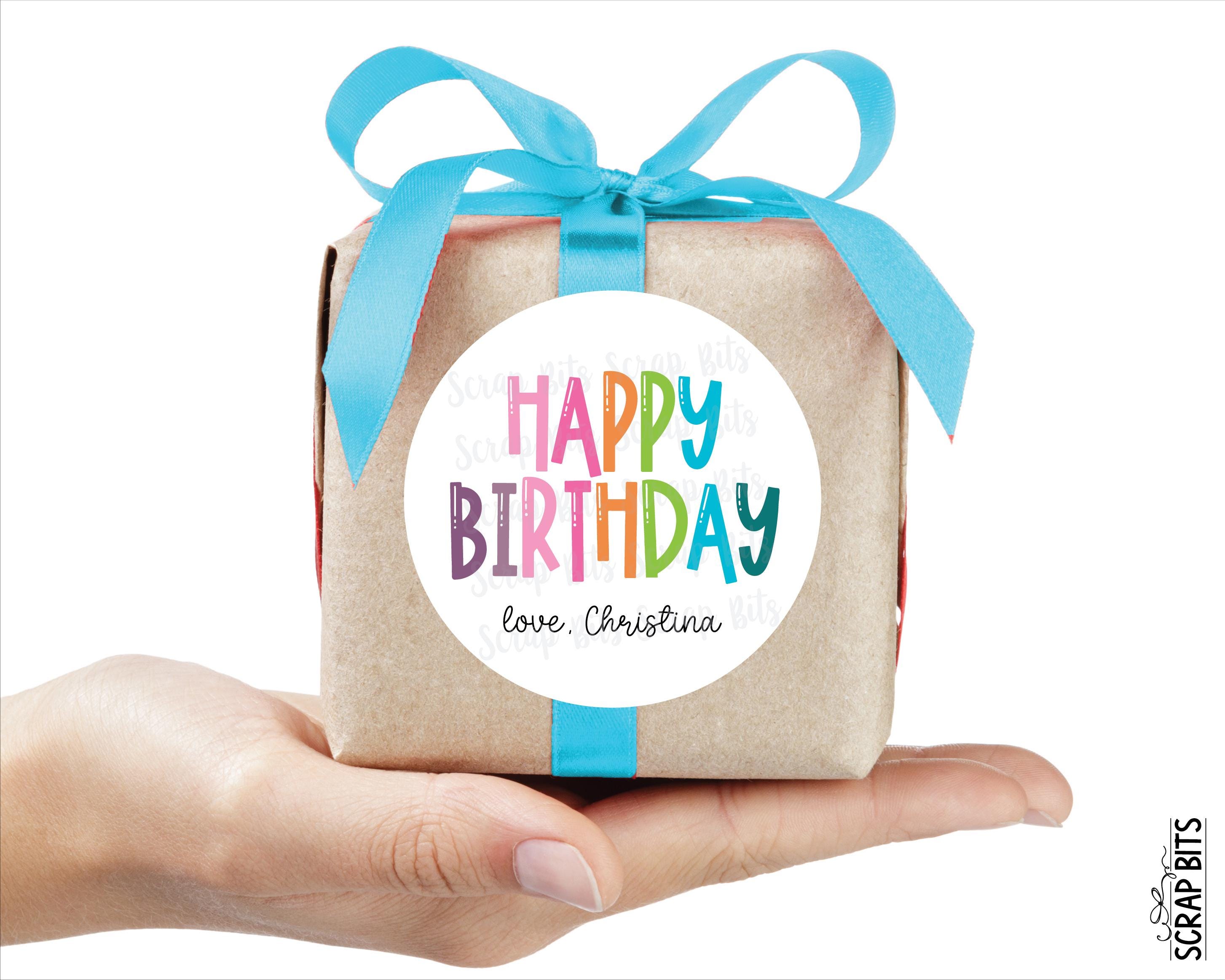 Happy Birthday Gift Stickers, Bouncy Rainbow Personalized Gift Tags ...