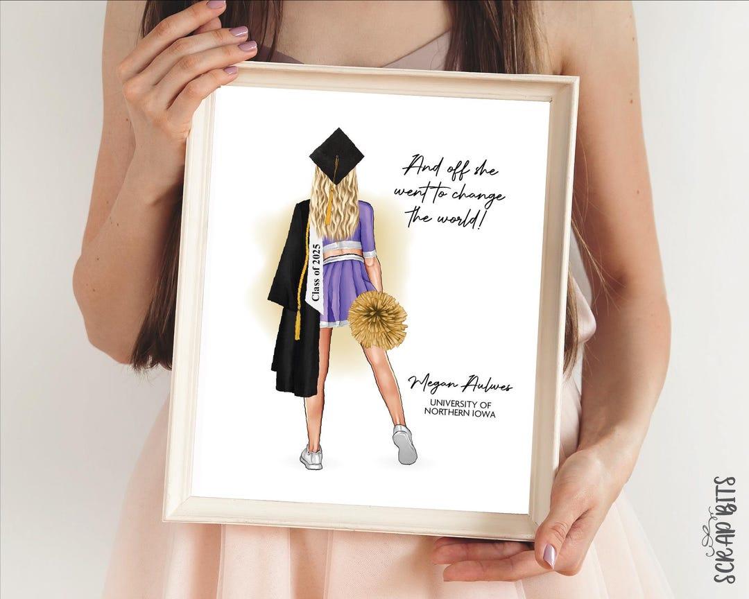 Cheerleader Graduation Portrait Print, Hip Poms, Custom Cheerleading ...