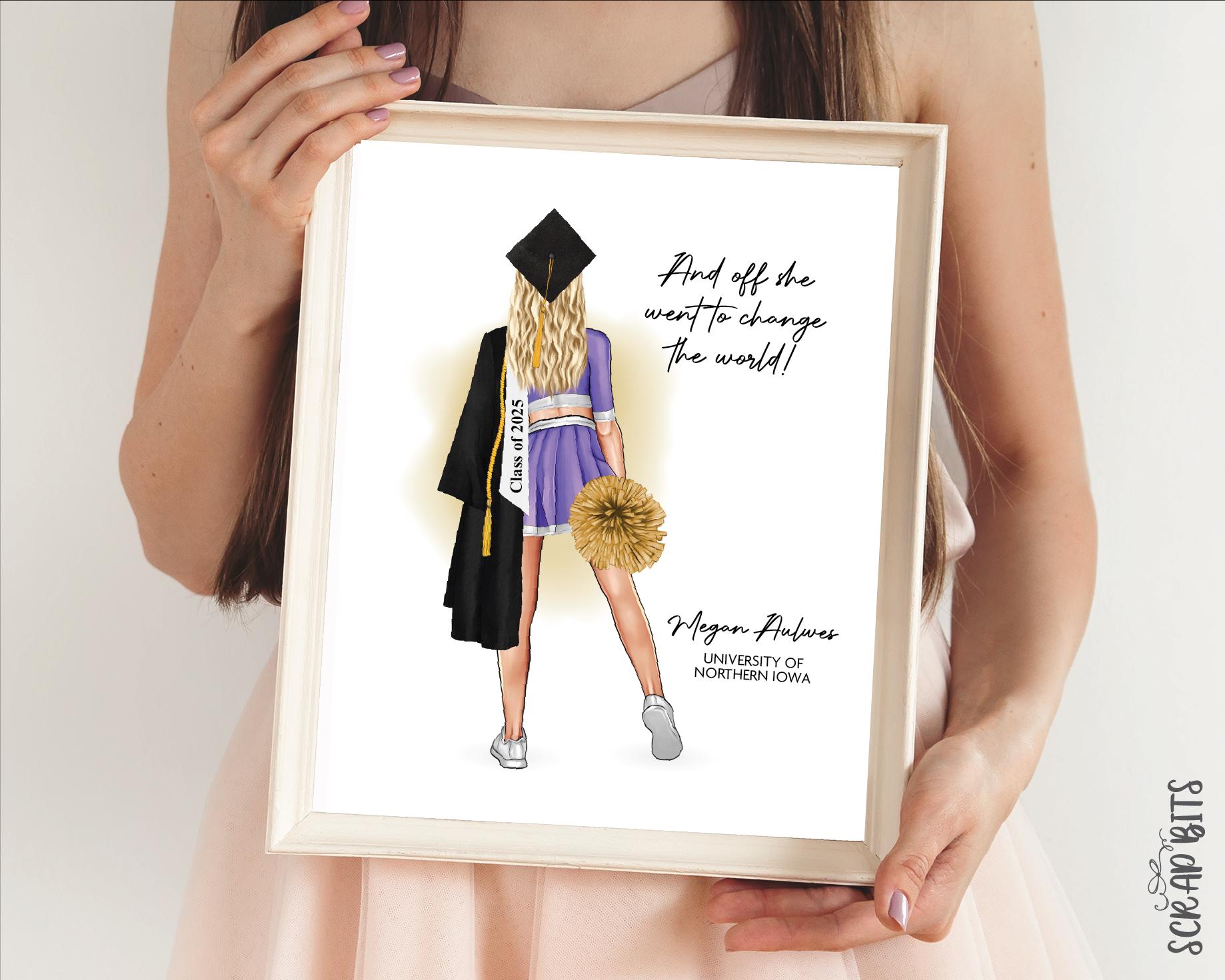 Cheerleader Graduation Portrait Print, Hip Poms Female, Custom ...