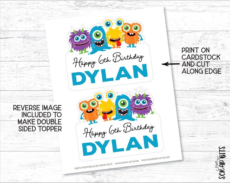 EDITABLE Monster Cake Topper, Printable Monster Birthday Party Decor ...